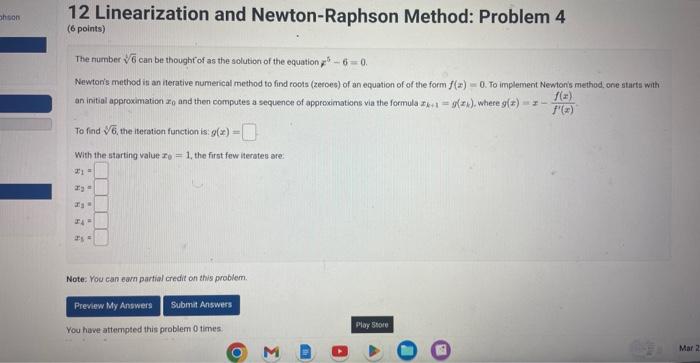Solved 12 Linearization and Newton-Raphson Method: Problem 4 | Chegg.com