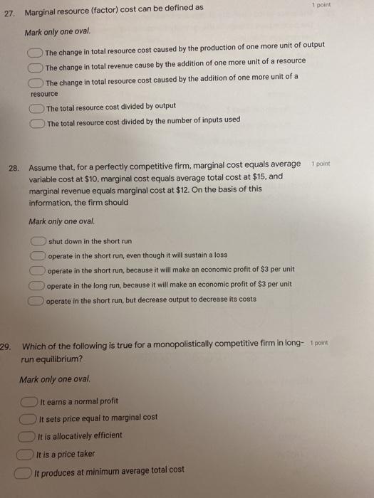Solved 27. Marginal resource (factor) cost can be defined as | Chegg.com