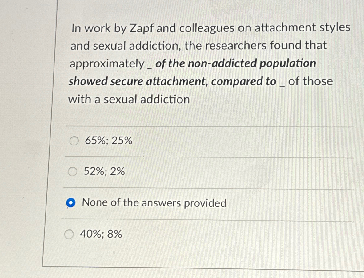 Solved In work by Zapf and colleagues on attachment styles | Chegg.com