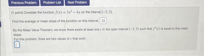 Solved (1 point) Consider the function f(x)=3x3−4x on the | Chegg.com