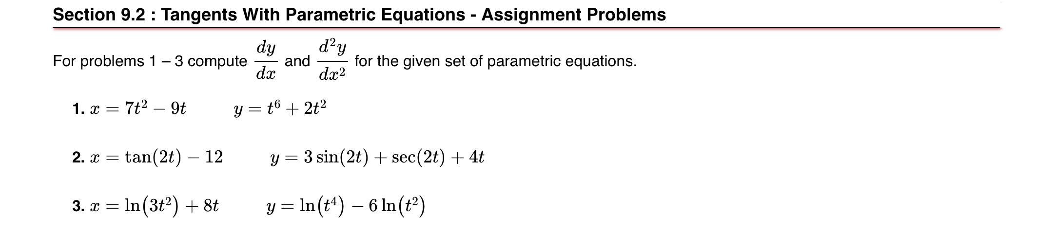 Solved Section 9.2 ﻿: Tangents With Parametric Equations - | Chegg.com