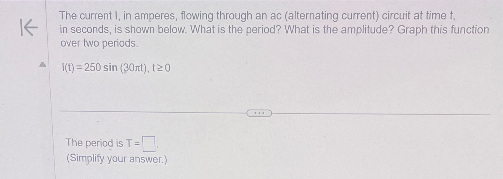 Solved The current I, in amperes, flowing through an ac | Chegg.com
