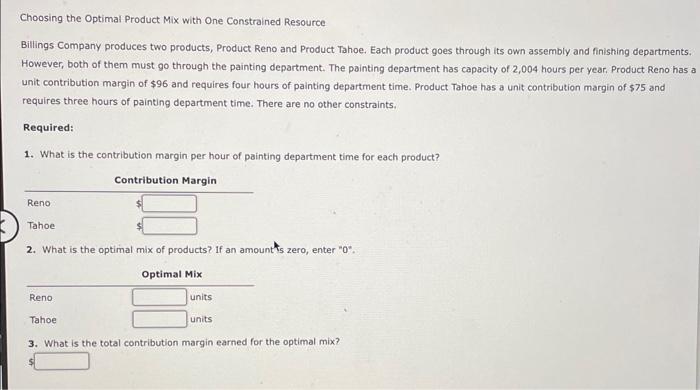 Solved Choosing the Optimal Product Mix with One Constrained | Chegg.com