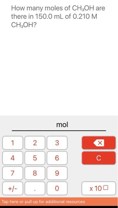 Solved How many moles of CH3OH are there in 150.0 mL of | Chegg.com