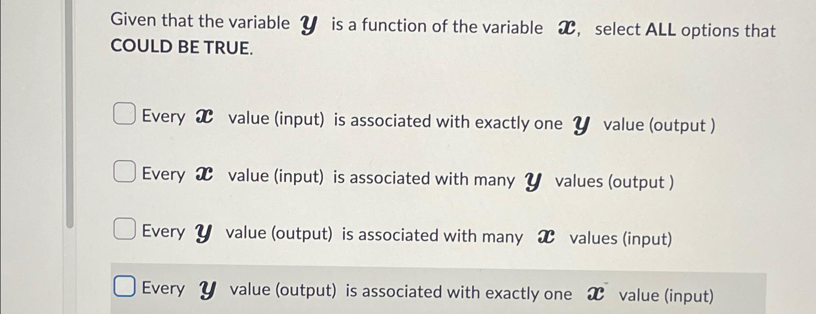 Solved Given that the variable y ﻿is a function of the | Chegg.com