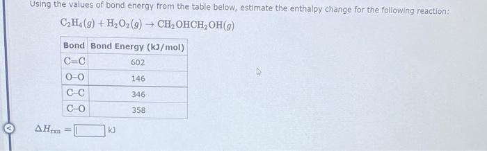 Solved Using the values of bond energy from the table below, | Chegg.com