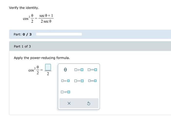 Solved Verify the identity. tan2x=cscx−cotx Part: 0/3 Part 1 | Chegg.com