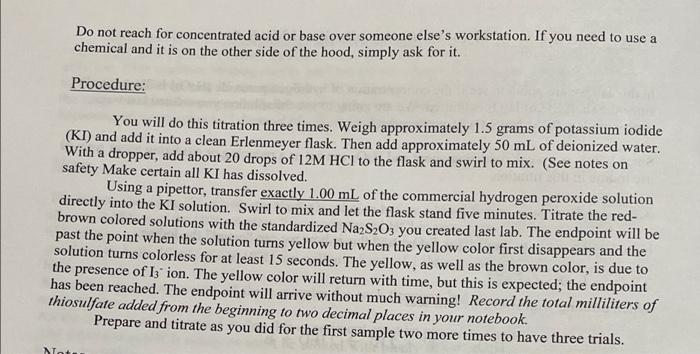 Solved Determine the % of H2O2 using standardized Na2S2O3 In | Chegg.com