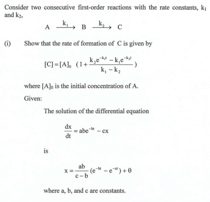 Solved Consider two consecutive first-order reactions with | Chegg.com
