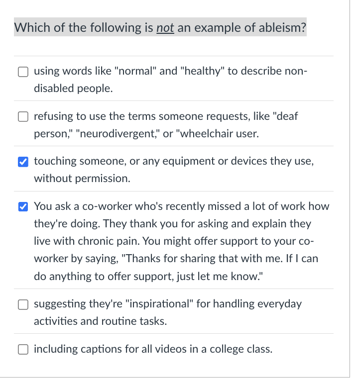 Solved Which of the following is not an example of ableism? | Chegg.com