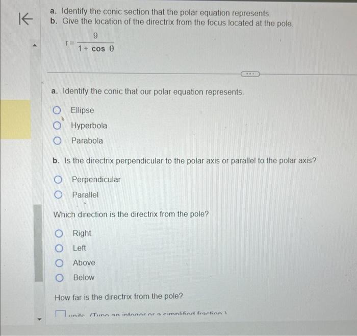 Solved a. Identify the conic section that the polar equation | Chegg.com
