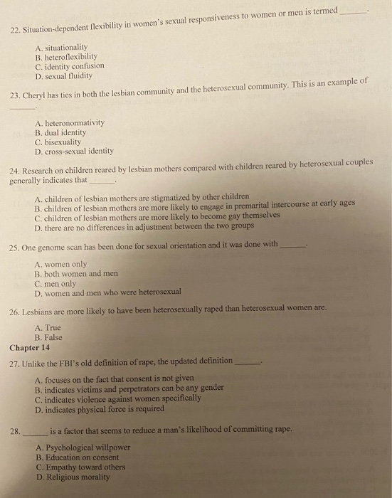 Solved 22. Situation-dependent flexibility in women's sexual | Chegg.com
