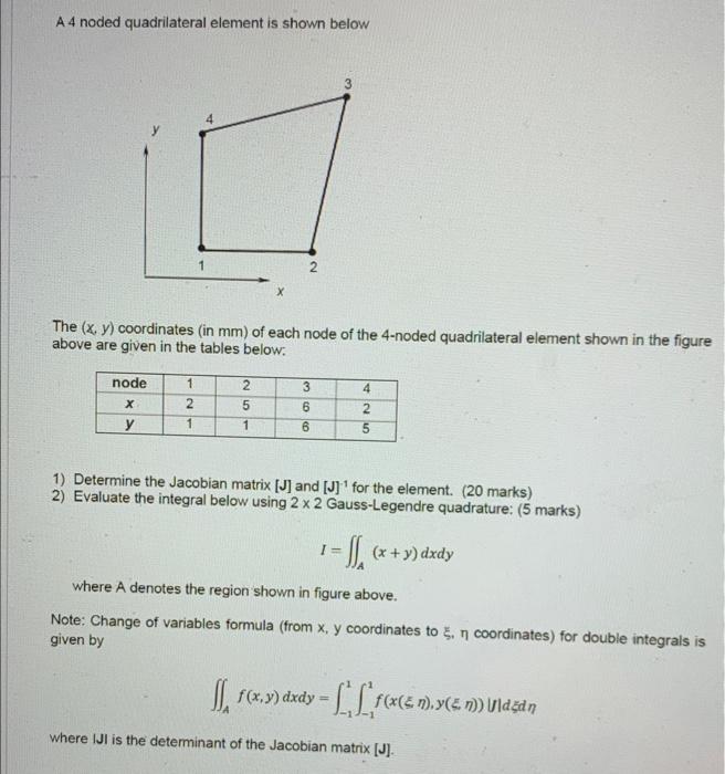Solved A 4 noded quadrilateral element is shown below The | Chegg.com