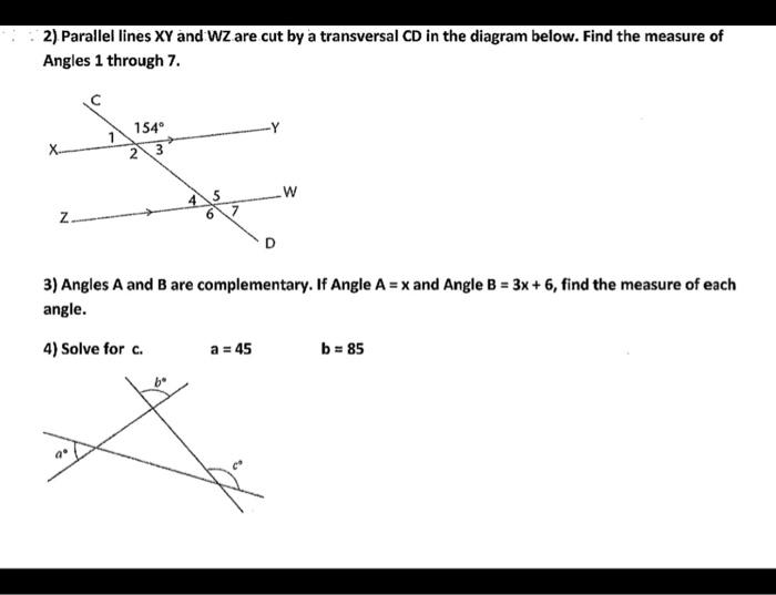 Solved 2) Parallel lines XY and WZ are cut by a transversal | Chegg.com
