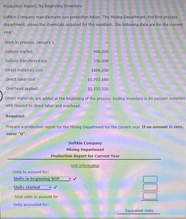Solved Production Report, No Beginning Inventory Softkin | Chegg.com