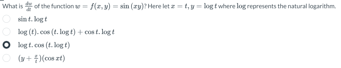 Solved What is dwdt ﻿of the function w=f(x,y)=sin(xy) ? | Chegg.com