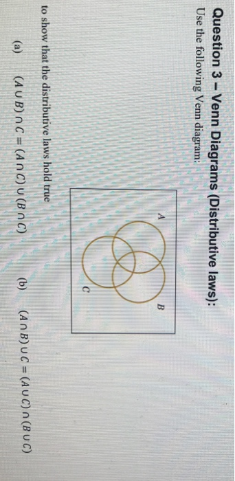 Solved Question 3 -Venn Diagrams (Distributive laws): Use | Chegg.com