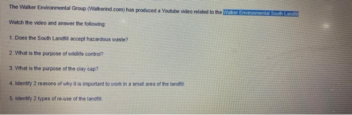 Solved The Walker Environmental Group (Walkerind.com) has | Chegg.com