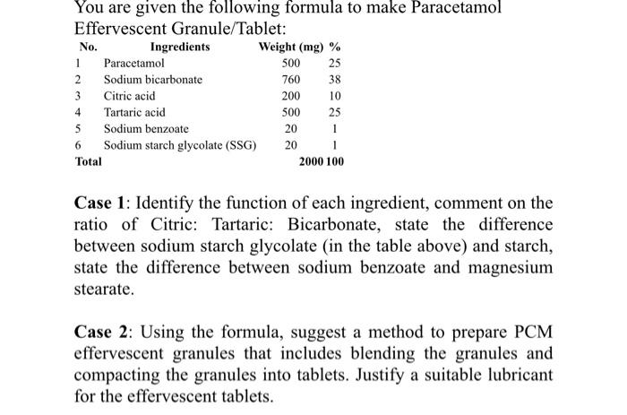 Solved You are given the following formula to make | Chegg.com