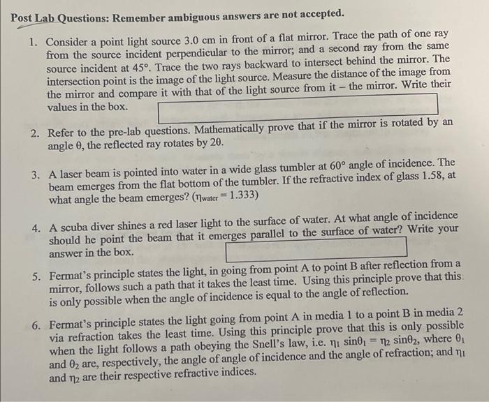 Solved EXPERIMENT 15 - PRE LAB ASSIGNMENT REFLECTION AND | Chegg.com