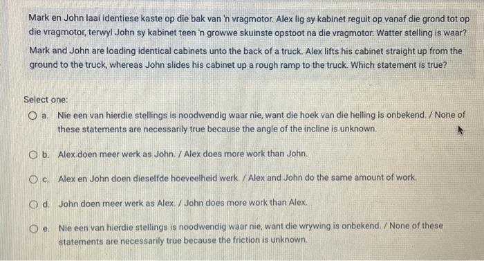 Solved Mark en John laai identiese kaste op die bak van 'n | Chegg.com