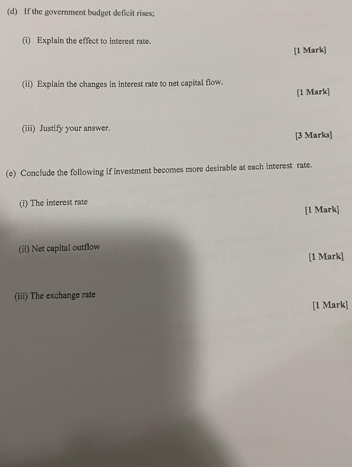 Solved (d) ﻿If the government budget deficit rises;(i) | Chegg.com