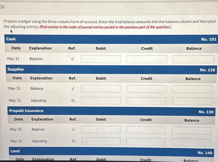 Solved Prepare a ledger using the three-column form of | Chegg.com