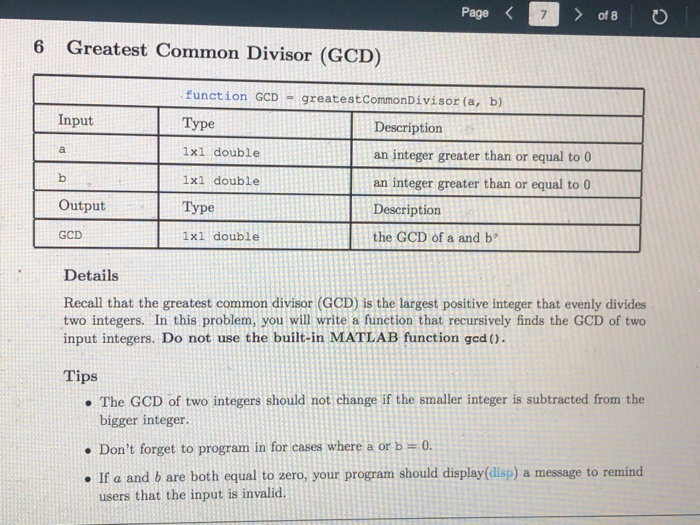 Solved Page Ofe o 6 Greatest Common Divisor (GCD) Input | Chegg.com