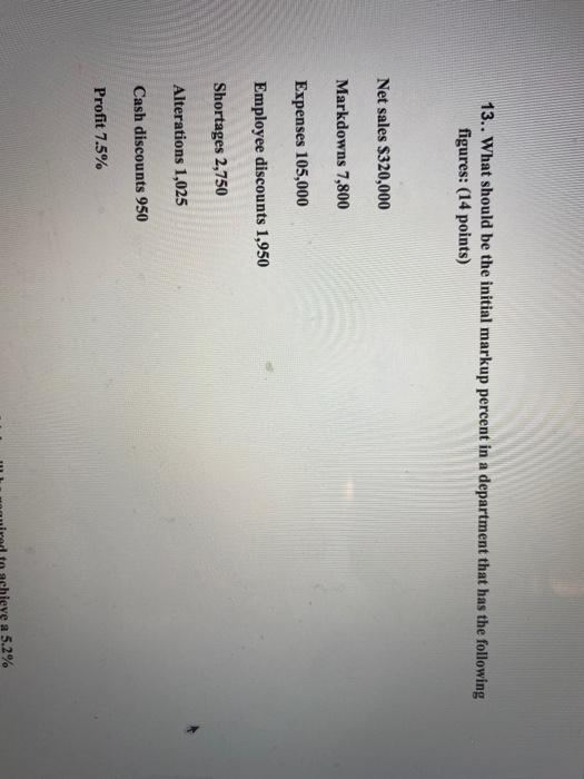 Solved 13.. What should be the initial markup percent in a | Chegg.com