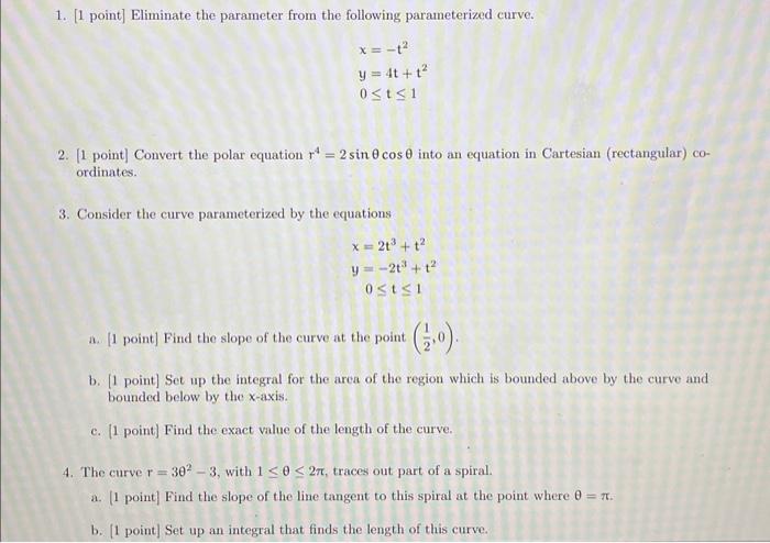 Solved 1. [1 point] Eliminate the parameter from the | Chegg.com