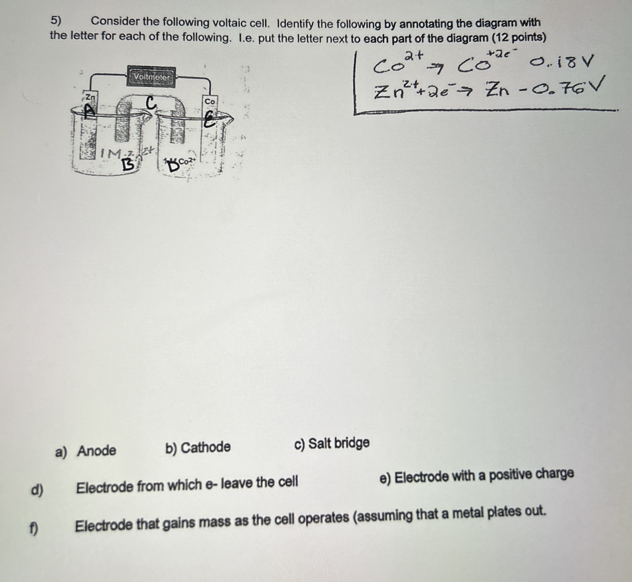 Solved by an EXPERT Consider the following voltaic cell. Identify the | Chegg.com