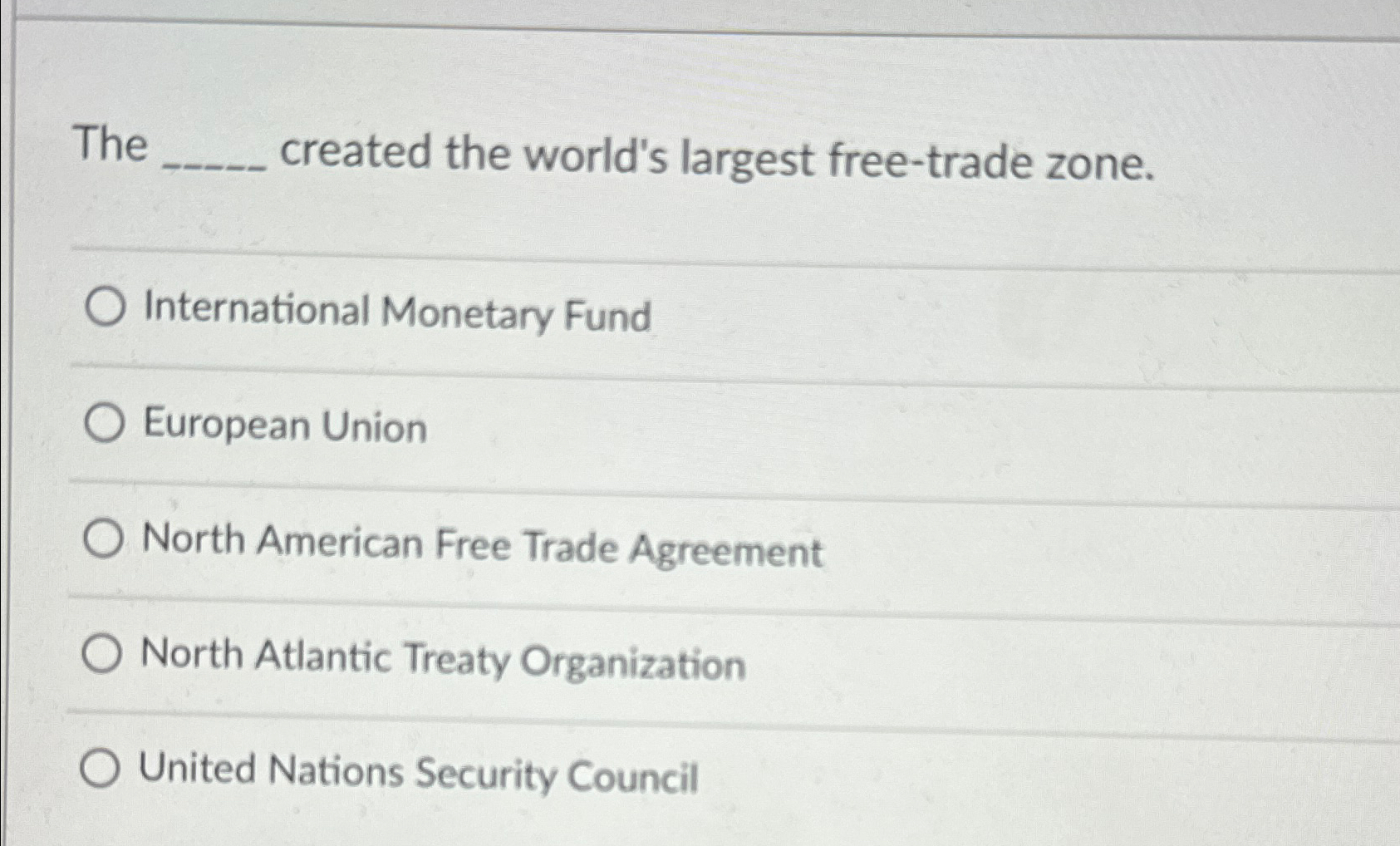 Solved The ﻿created the world's largest free-trade | Chegg.com