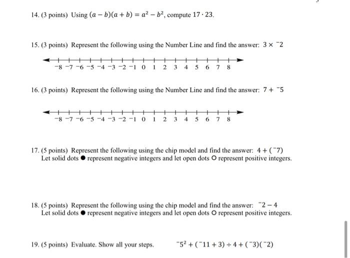 Solved 14. (3 points) Using (a - b)(a + b) = a? - b, compute | Chegg.com