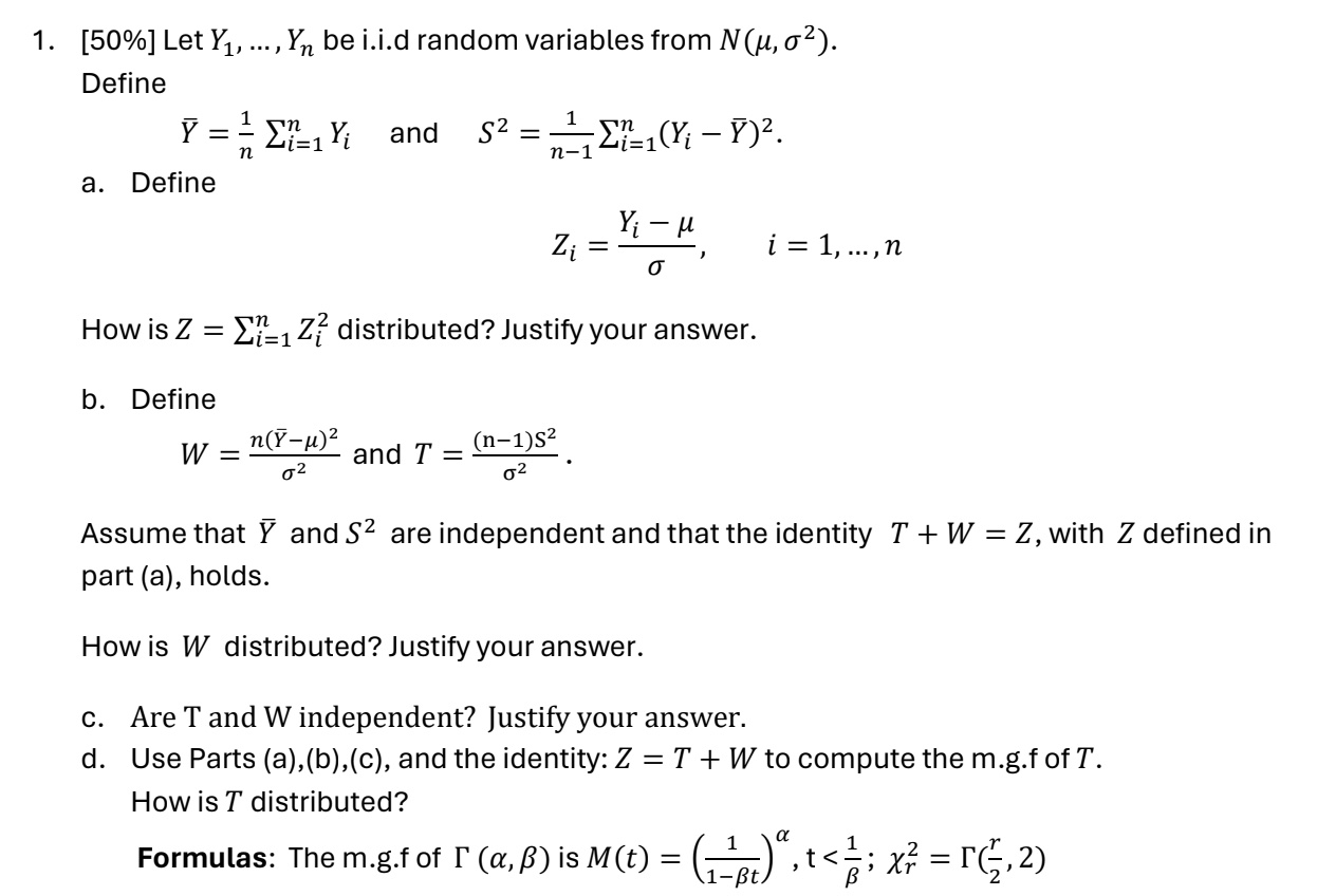 Solved [50%] ﻿Let Y1,dots,Yn ﻿be i.i.d random variables from | Chegg.com