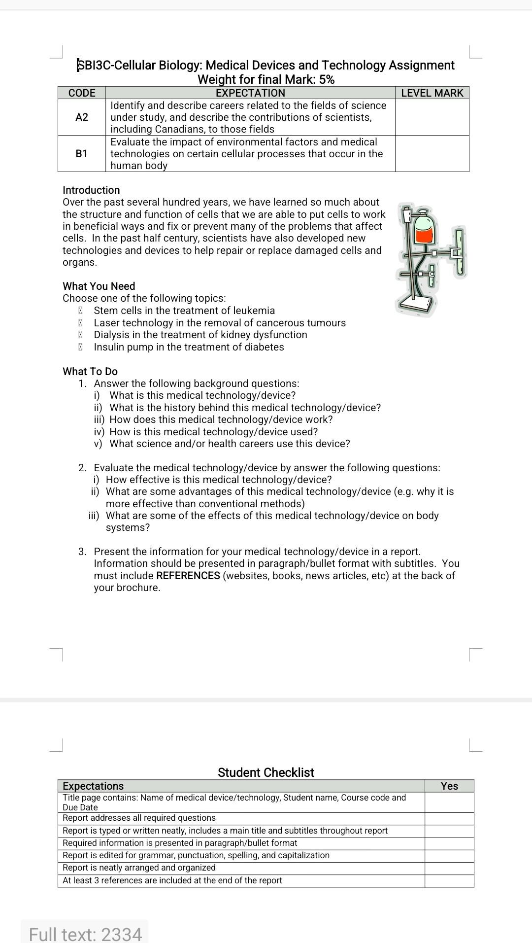 Solved SBI3C-Cellular Biology: Medical Devices and | Chegg.com