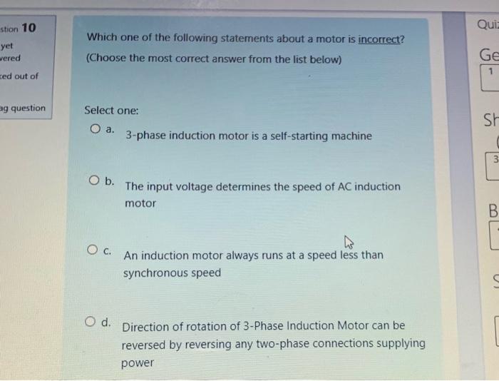 Solved Which one of the following statements about a motor | Chegg.com