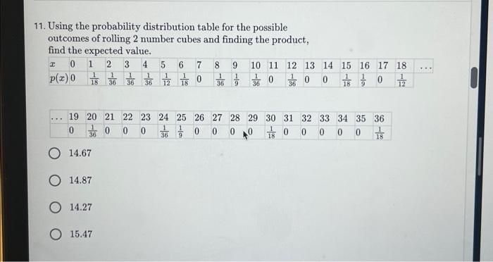 Solved 11. Using the probability distribution table for the | Chegg.com