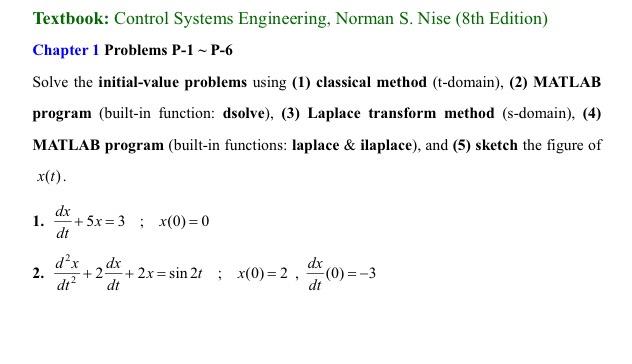 Solved Textbook: Control Systems Engineering, Norman S. Nise | Chegg.com