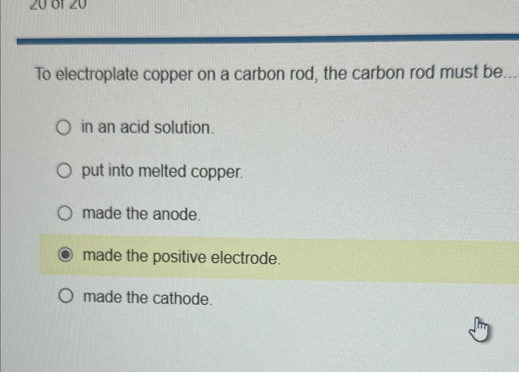 Solved To electroplate copper on a carbon rod, the carbon | Chegg.com