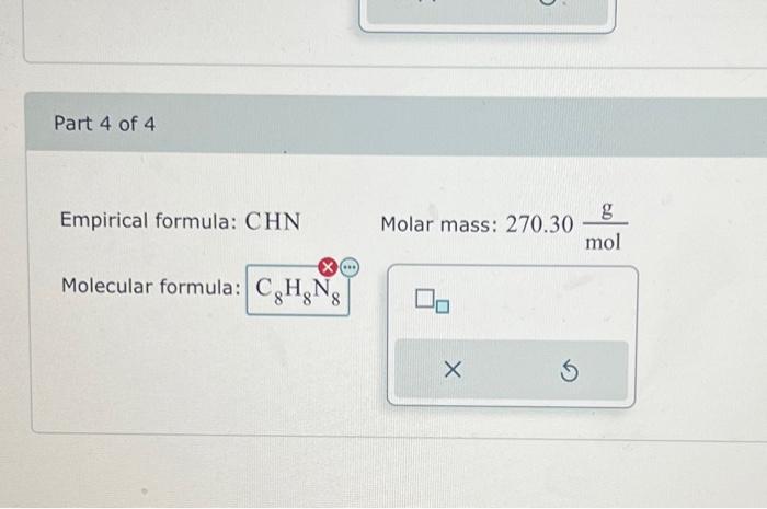 Solved Empirical formula: CHN Molar mass: 270.30molg | Chegg.com