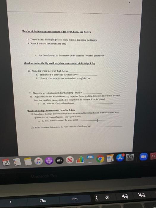 Solved How Help 3 73% Mon 3:17 PN Muscle Movement Worksheet | Chegg.com