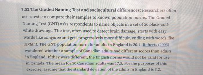 Solved 7.52 The Graded Naming Test and sociocultural | Chegg.com