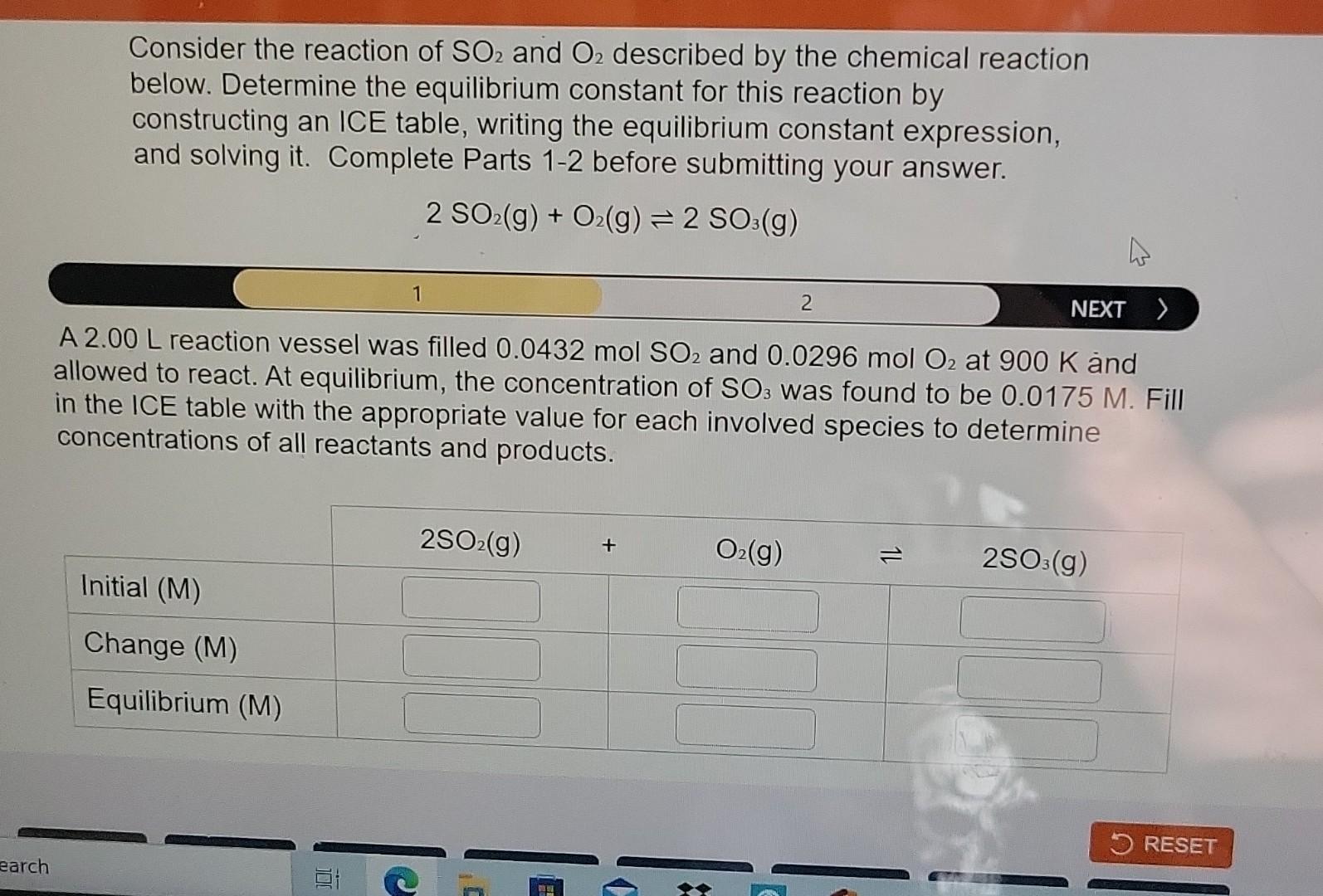 Solved Consider the reaction of SO2 and O2 described by the | Chegg.com
