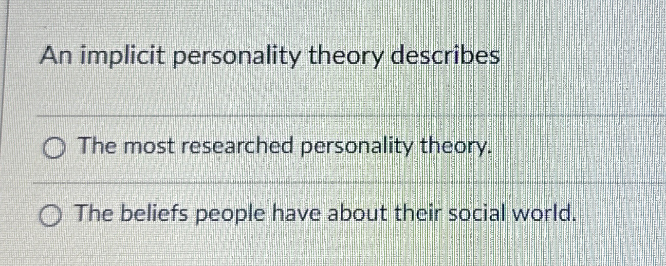 Solved An implicit personality theory describesThe most | Chegg.com