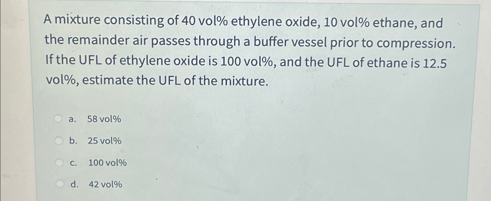 Solved A mixture consisting of 40 vol % ethylene oxide, 10 | Chegg.com