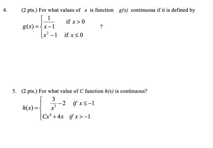 Solved (2 pts.) For what values of x is function g(x) | Chegg.com