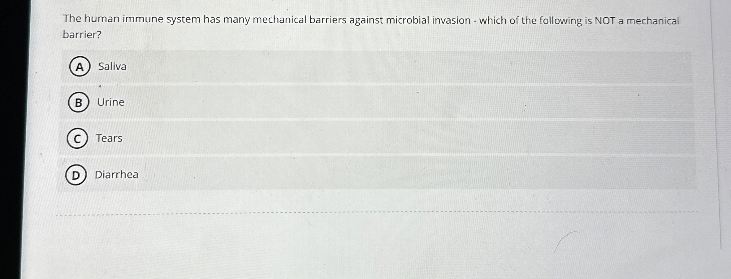 Solved The human immune system has many mechanical barriers | Chegg.com