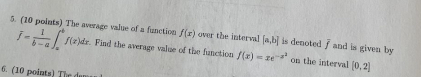 Solved (10 ﻿points) ﻿The average value of a function f(x) | Chegg.com