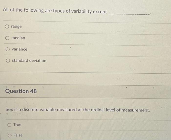 Solved All of the following are types of variability except | Chegg.com