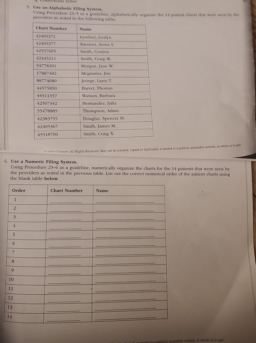 Solved 5. Use an Alphabetic Filing System. Using Procedure | Chegg.com